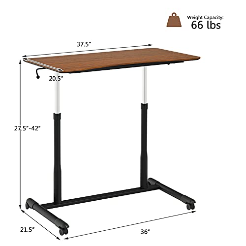 Tangkula Mobile Standing Desk Computer Desk, Height Adjustable Stand Up Desk with 4 Wheels, Rolling Compact Standing Desk with Steel Frame, MDF PVC Tabletop, Ideal for Home Office (Brown)