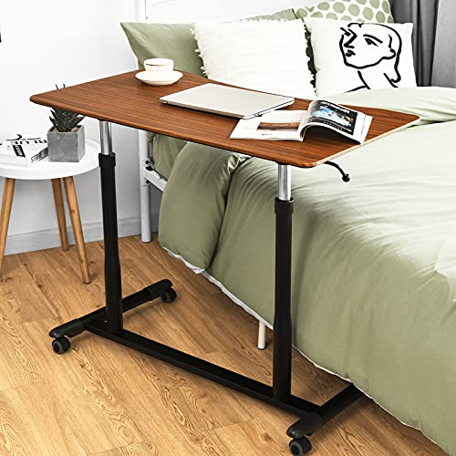 Tangkula Mobile Standing Desk Computer Desk, Height Adjustable Stand Up Desk with 4 Wheels, Rolling Compact Standing Desk with Steel Frame, MDF PVC Tabletop, Ideal for Home Office (Brown)