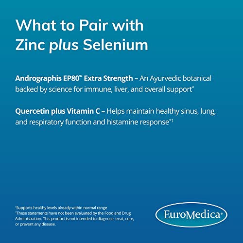 EuroMedica Zinc Plus Selenium - 60 Capsules - Immune & Respiratory Support - Non-GMO, Vegan - 60 Servings