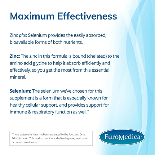 EuroMedica Zinc Plus Selenium - 60 Capsules - Immune & Respiratory Support - Non-GMO, Vegan - 60 Servings