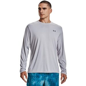 under armour men's drift tide knit long-sleeve t-shirt , mod gray (011)/rush red , large