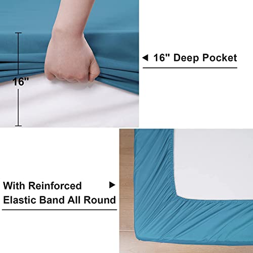 PHF King Sheet Set-Hotel Luxury Bedding Sheets and Pillowcases-4 Pieces Soft Breathable Bed Sheets- Deep Pocket up to 16 Inches Mattress-Wrinkle, Fade, Stain Resistant, Teal