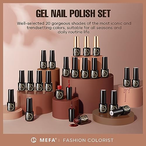 MEFA 23 Pcs Gel Nail Polish Kit, 20 Colors Nude Pink Glitter All Seasons Collection Skin Tone Bubble Bath Gel Polish Nail Kit with Glossy & Matte Top Base Coat Nail Art Manicure DIY Salon Gift for Women