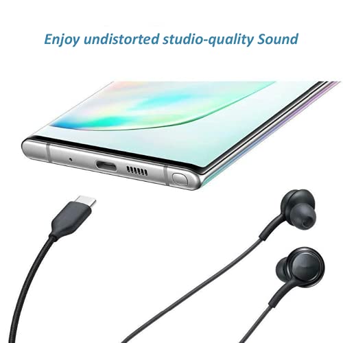 USB Type c Headphone Earbuds for Samsung Galaxy Note 10 Plus 5g Earphones with Microphone s23 s22 s20 s20+ Plus s21 Black Ear Buds Phones fe usbc