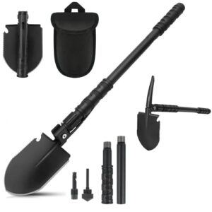 flyego folding camping shovel, multifunctional military shovel portable metal detecting shovel high carbon steel entrenching tool for camping, car emergency, hiking, garden, trenching, backpacking