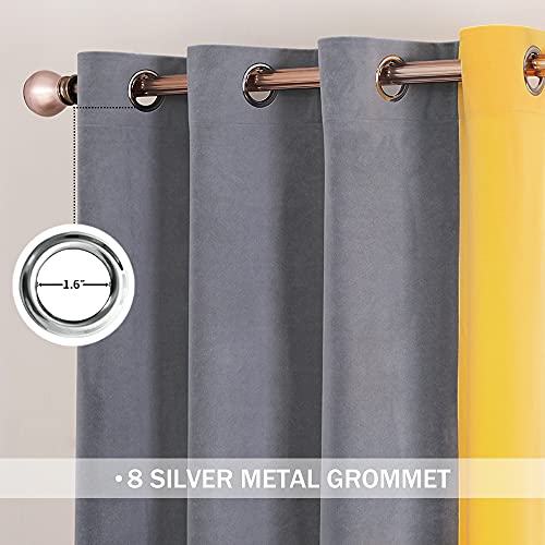 JYXIUBS Velvet Curtains 84 Inches Long, Grommet Thick Velvet Blackout Curtains with Two Tone French Room Darkening Window Curtains for Bedroom Living Room, 2 Panels 52 x 84 Inch, Grey and Yellow