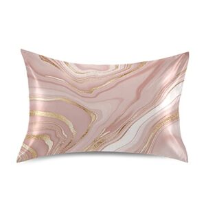 Dalzium Rose Gold Satin Pillowcase for Hair and Skin, Rose Gold Marble Silk Pillow Case with Envelope Closure, Standard Size 20x26 inches, 1 PC