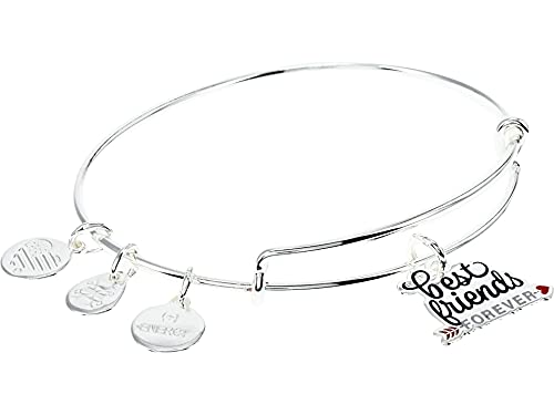 Alex and Ani Occasions Expandable Bangle for Women, Best Friends Forever Charm, Shiny Silver Finish, 2 to 3.5 in, One Size