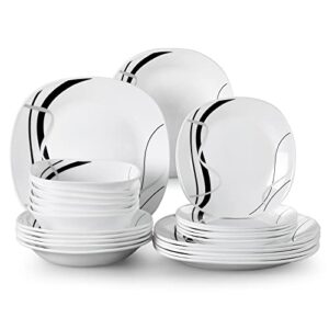 veweet fionaglas 24-piece dinner sets break resistant dinnerware set for 6, opal glassware plates and bowl sets of dinner plates, soup plates, dessert plates, bowls, service for 6