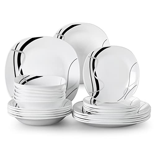 VEWEET Fionaglas 24-Piece Dinner Sets Break Resistant Dinnerware Set for 6, Opal Glassware Plates and Bowl Sets of Dinner Plates, Soup Plates, Dessert Plates, Bowls, Service for 6