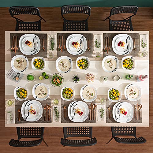 VEWEET Fionaglas 24-Piece Dinner Sets Break Resistant Dinnerware Set for 6, Opal Glassware Plates and Bowl Sets of Dinner Plates, Soup Plates, Dessert Plates, Bowls, Service for 6