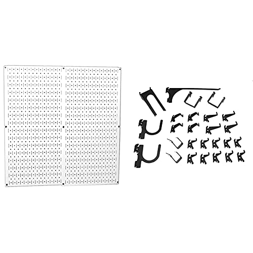 Wall Control 30-P-3232W White Metal Pegboard Pack & KT-200-DLX B Slotted Storage Panel Deluxe Hook Assortment, Black