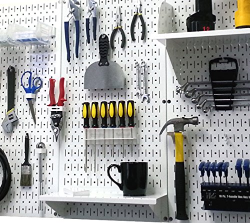 Wall Control 30-P-3232W White Metal Pegboard Pack & KT-200-DLX B Slotted Storage Panel Deluxe Hook Assortment, Black