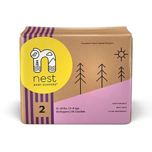 nest baby diapers, size 2, 11-18 lbs. (30 count) disposable premium diapers for babies, gentle plant-based materials, fragrance-free