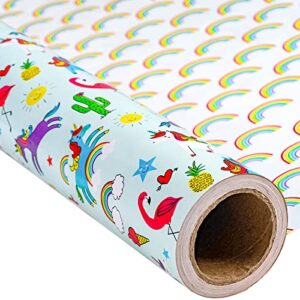 maypluss reversible wrapping paper roll - mini roll - 17 inch x 32.8 feet - birthday design (47.3 sq.ft.ttl)