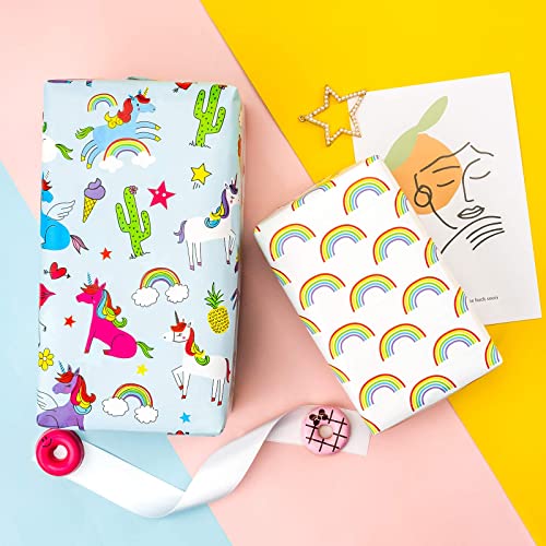 MAYPLUSS Reversible Wrapping Paper Roll - Mini Roll - 17 Inch X 32.8 Feet - Birthday Design (47.3 sq.ft.ttl)