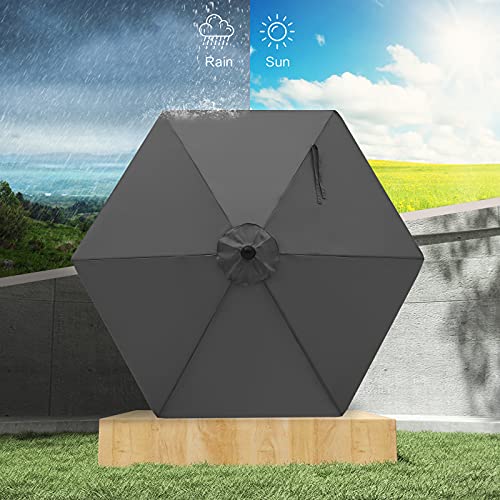 OUTDOOR WIND 9FT Durable Umbrella Outdoor Patio Table Market Umbrella with Push Button Tilt and Crank,Dark Grey