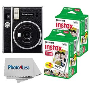 fujifilm instax mini 40 instant camera black+ fujifilm instax mini twin pack instant film 2 packs (total 40 sheets)- instant camera great value bundle!