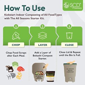 All Seasons Indoor Composter Kit, 5-Gallon Dark Tan Countertop Kitchen Compost Bin with 2 lbs. (1 Gallon) of Bokashi - Easily Compost in Your Kitchen After Every Meal by SCD Probiotics