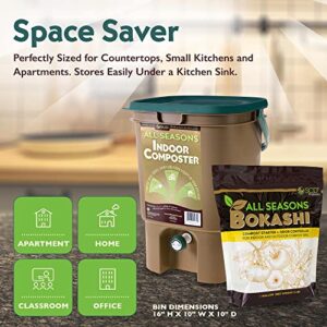 All Seasons Indoor Composter Kit, 5-Gallon Dark Tan Countertop Kitchen Compost Bin with 2 lbs. (1 Gallon) of Bokashi - Easily Compost in Your Kitchen After Every Meal by SCD Probiotics