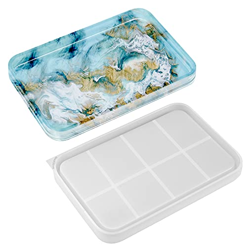 Silicone Tray Molds for Epoxy Resin,Resin Molds with sturdy edges& bottom,8 grids for bottom supporting.Large Rolling Tray Mold for adult &kids DIY Jewelry holder,Home Decoration,good as birthday gift