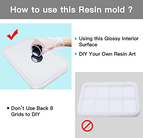 Silicone Tray Molds for Epoxy Resin,Resin Molds with sturdy edges& bottom,8 grids for bottom supporting.Large Rolling Tray Mold for adult &kids DIY Jewelry holder,Home Decoration,good as birthday gift