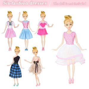 YTSQLER Doll Dresses Clothes,25Pcs Doll Clothing Set 10 Fashion Doll Dresses 10 Pairs Doll Shoes 4 Glasses and 1 Well-Made Pearl Necklace Doll Clothes and Accessories for 11.5 inch Girl Dolls