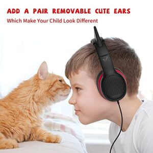 Kids Headphones, 85dB Volume Limiting - Toddler Headphones for Detachable Cat Ear, Wired Headphones with Sharing Splitter, Foldable Stereo Over-Ear Headphones for School/Travel/iPad/Kindle (black)