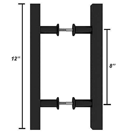 SMARTSMITH Barn Door Pull Handle, 12" Square H-Shape Barn Door Handles Double-Side, Stainless Steel, Dual Use Glass Door Wooden Door,Sliding Barn Door Shower Door, Black 2 Pack