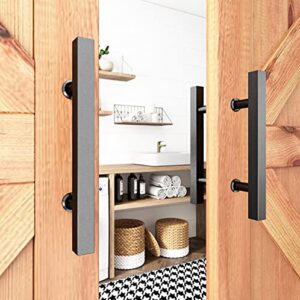 smartsmith barn door pull handle, 12" square h-shape barn door handles double-side, stainless steel, dual use glass door wooden door,sliding barn door shower door, black 2 pack