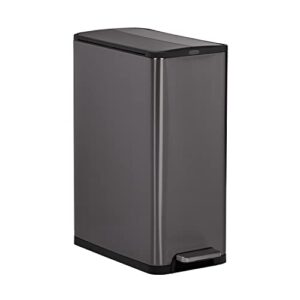 rubbermaid elite stainless steel slim step-on trash can, 11.8-gallon, charcoal, fingerprint-resistant soft close lid, wastebasket for home/kitchen/bathroom/office