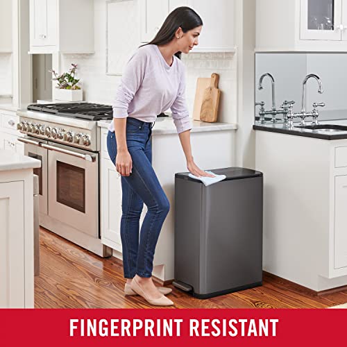 Rubbermaid Elite Stainless Steel Slim Step-On Trash Can, 11.8-Gallon, Charcoal, Fingerprint-Resistant Soft Close Lid, Wastebasket for Home/Kitchen/Bathroom/Office