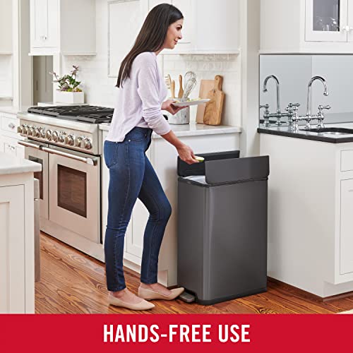 Rubbermaid Elite Stainless Steel Slim Step-On Trash Can, 11.8-Gallon, Charcoal, Fingerprint-Resistant Soft Close Lid, Wastebasket for Home/Kitchen/Bathroom/Office