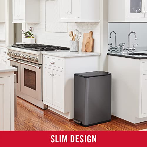 Rubbermaid Elite Stainless Steel Slim Step-On Trash Can, 11.8-Gallon, Charcoal, Fingerprint-Resistant Soft Close Lid, Wastebasket for Home/Kitchen/Bathroom/Office