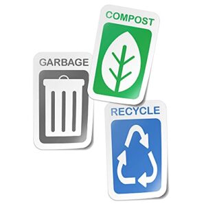 garbage trash recycle compost stickers - 3 durable vinyl decals for easy bin labeling (3.1" x 1.9") by flippin stickers