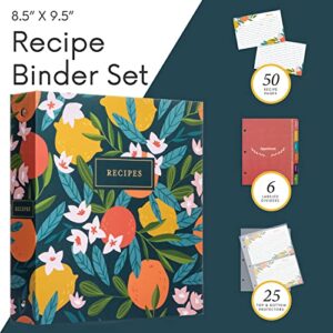 Jot & Mark Recipe 3 Ring Binder 8.5" x 9.5" | Full-Page with Clear Protective Sleeves and Color Printing Paper for Family Recipes (8.5" x 9.5" Recipe Binder, Winter Orchard)