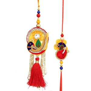 tied ribbons rakhi for brother and bhabhi gift set | bhai bhabhi rakhi set | rakhi card | roli chawal tika - raksha bandhan rakhi for bhaiya bhabhi rakhi | lumba rakhi for bhabhi