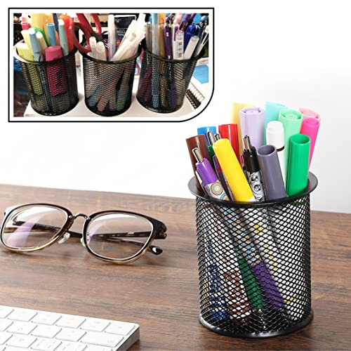 Mr. Pen- 3pcs Pencil Cup Holder, Black Pen Holder, Pen Cups, Metal Mesh Pencil/Pen Holder ,Pen Organizer for Desk, Desk Pen Holder