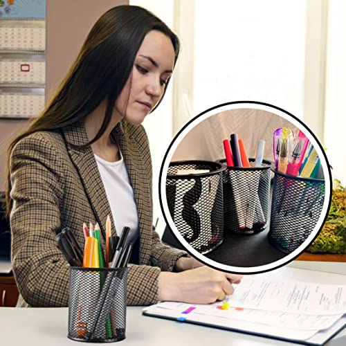 Mr. Pen- 3pcs Pencil Cup Holder, Black Pen Holder, Pen Cups, Metal Mesh Pencil/Pen Holder ,Pen Organizer for Desk, Desk Pen Holder