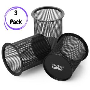 Mr. Pen- 3pcs Pencil Cup Holder, Black Pen Holder, Pen Cups, Metal Mesh Pencil/Pen Holder ,Pen Organizer for Desk, Desk Pen Holder