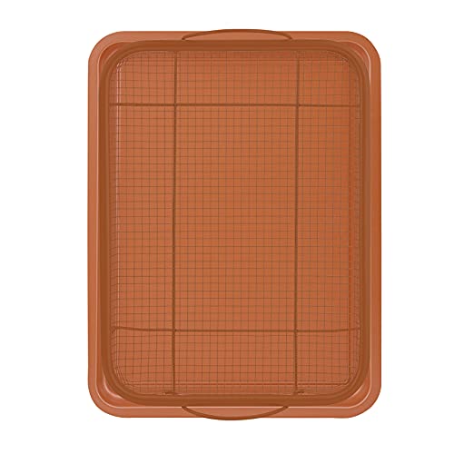 G & S Metal Products Company Baking with G&S Nonstick Crisper Basket with Baking Pan, Copper, 2 Piece Set, Durable and Easy to Use