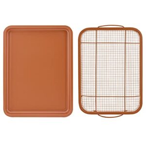 G & S Metal Products Company Baking with G&S Nonstick Crisper Basket with Baking Pan, Copper, 2 Piece Set, Durable and Easy to Use