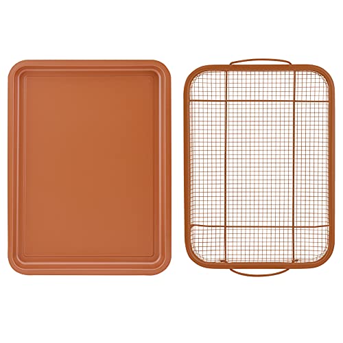 G & S Metal Products Company Baking with G&S Nonstick Crisper Basket with Baking Pan, Copper, 2 Piece Set, Durable and Easy to Use