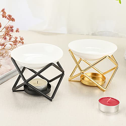 JuxYes Euro Metal Oil Burner Wax Warmer, Delicate Romantic Ceramic Tealight Candle Holder Oil Burner, Fragrance Warmer Aromatherapy Wax Candle Tart Burner Warmer Diffuser for Home Bedroom Décor