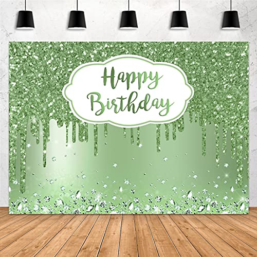 Aperturee 7x5ft Army Green Happy Birthday Backdrop Glitter Diamonds Girls Sweet 16 18th 21st 30th Women Photography Background Banner Supplies Photo Booth Studio Props Party Decoration Cake Table