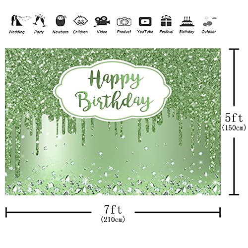 Aperturee 7x5ft Army Green Happy Birthday Backdrop Glitter Diamonds Girls Sweet 16 18th 21st 30th Women Photography Background Banner Supplies Photo Booth Studio Props Party Decoration Cake Table