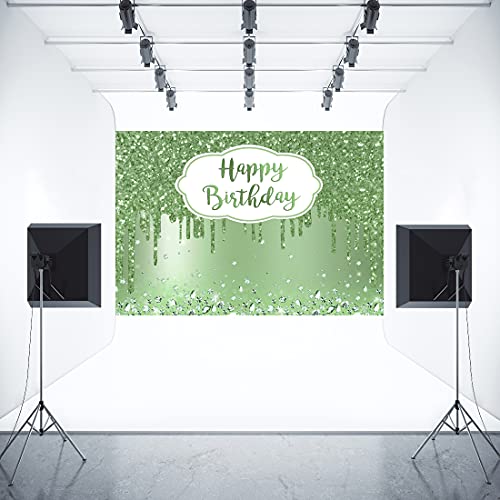 Aperturee 7x5ft Army Green Happy Birthday Backdrop Glitter Diamonds Girls Sweet 16 18th 21st 30th Women Photography Background Banner Supplies Photo Booth Studio Props Party Decoration Cake Table