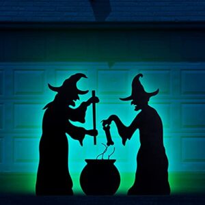 YoleShy Halloween Witch Stakes with Cauldron, Set of 3 Metal Halloween Yard Stakes Scary Witch Yard Decorations, Witch Silhouette for Outdoor Lawn Garden Yard Halloween Decor