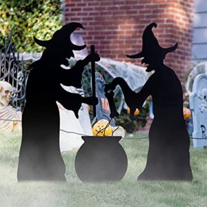 YoleShy Halloween Witch Stakes with Cauldron, Set of 3 Metal Halloween Yard Stakes Scary Witch Yard Decorations, Witch Silhouette for Outdoor Lawn Garden Yard Halloween Decor