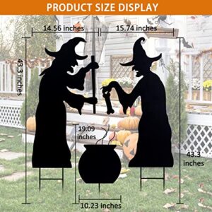 YoleShy Halloween Witch Stakes with Cauldron, Set of 3 Metal Halloween Yard Stakes Scary Witch Yard Decorations, Witch Silhouette for Outdoor Lawn Garden Yard Halloween Decor